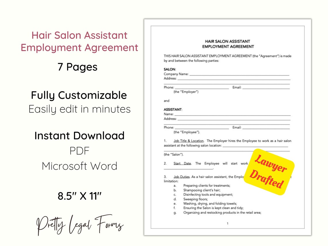Salon Assistant Contract, Hair Salon Assistant Employment Agreement ...