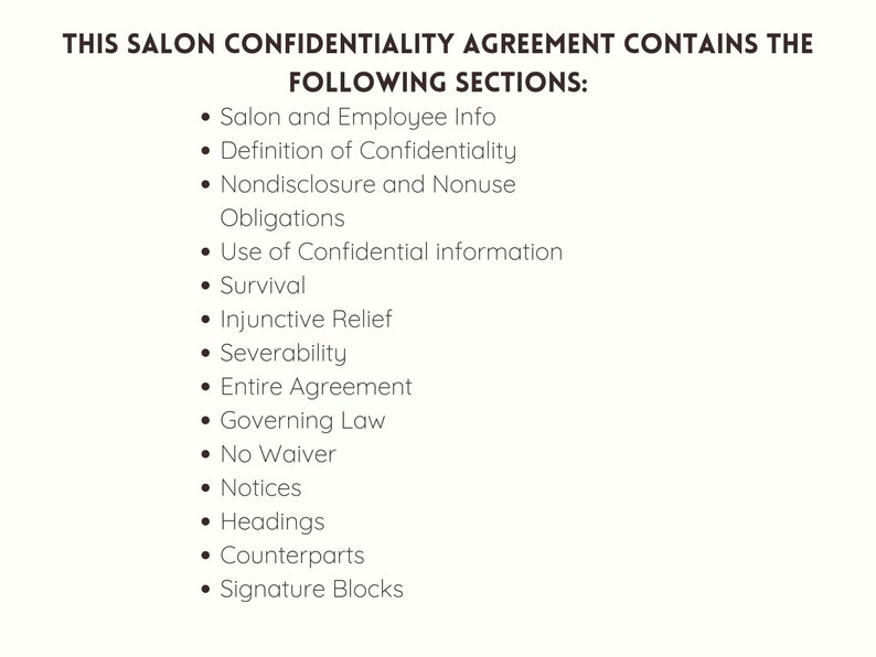 Salon Confidentiality Agreement, Salon NDA for Hair Stylist, Nail Tech ...