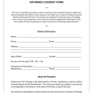 IV Therapy Informed Consent Form IV Hydration Consent Template ...