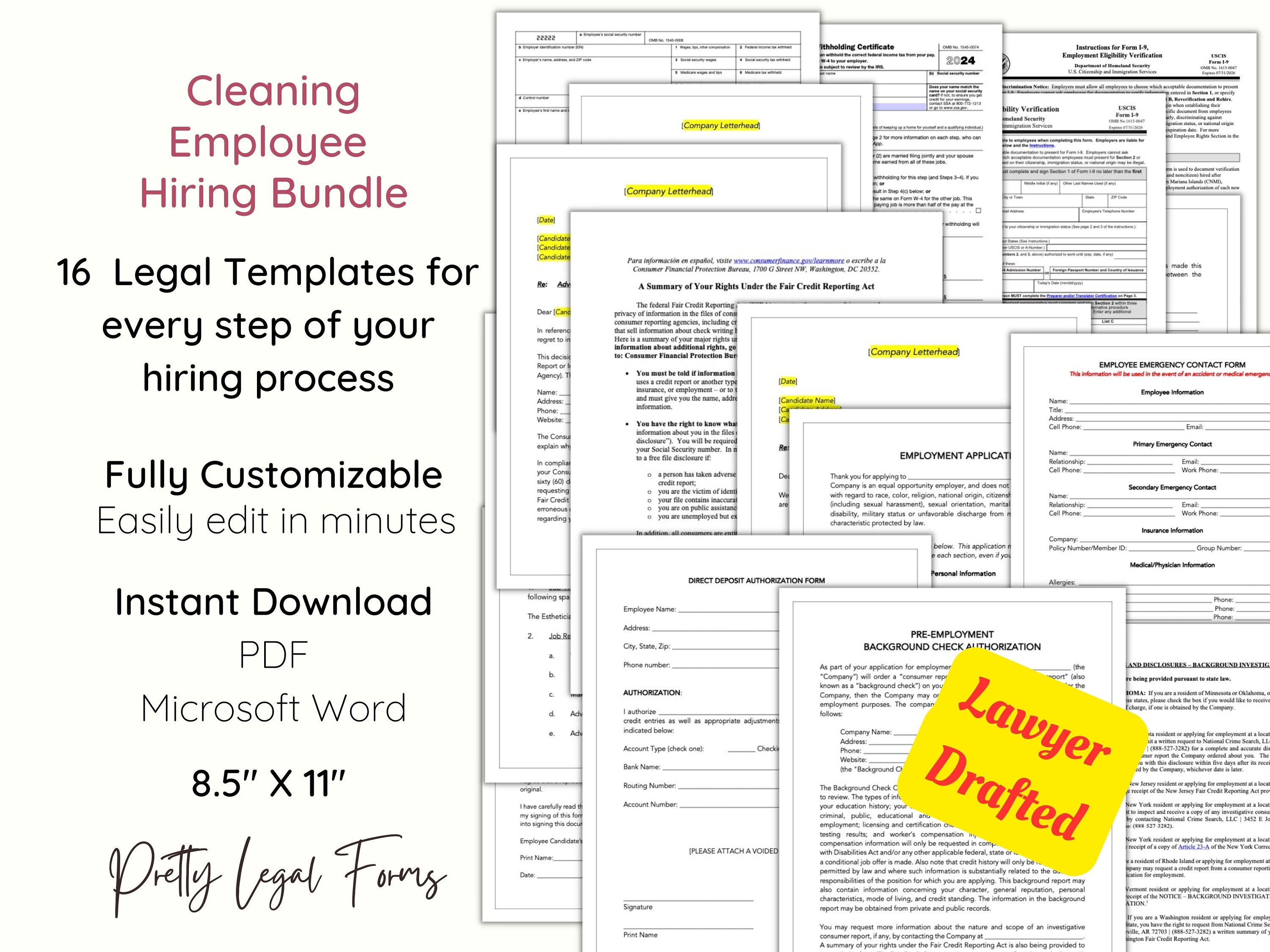 Cleaning Employee Hiring Bundle Cleaner New Hire Forms Cleaning ...