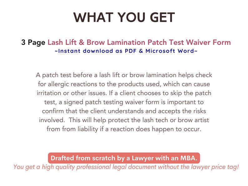 Lash Patch Test Waiver Form Brow Lamination Patch Testing Form Eyelash ...