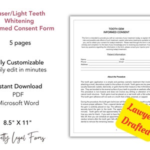Teeth Whitening Consent Form, Laser Teeth Whitening Client Intake ...