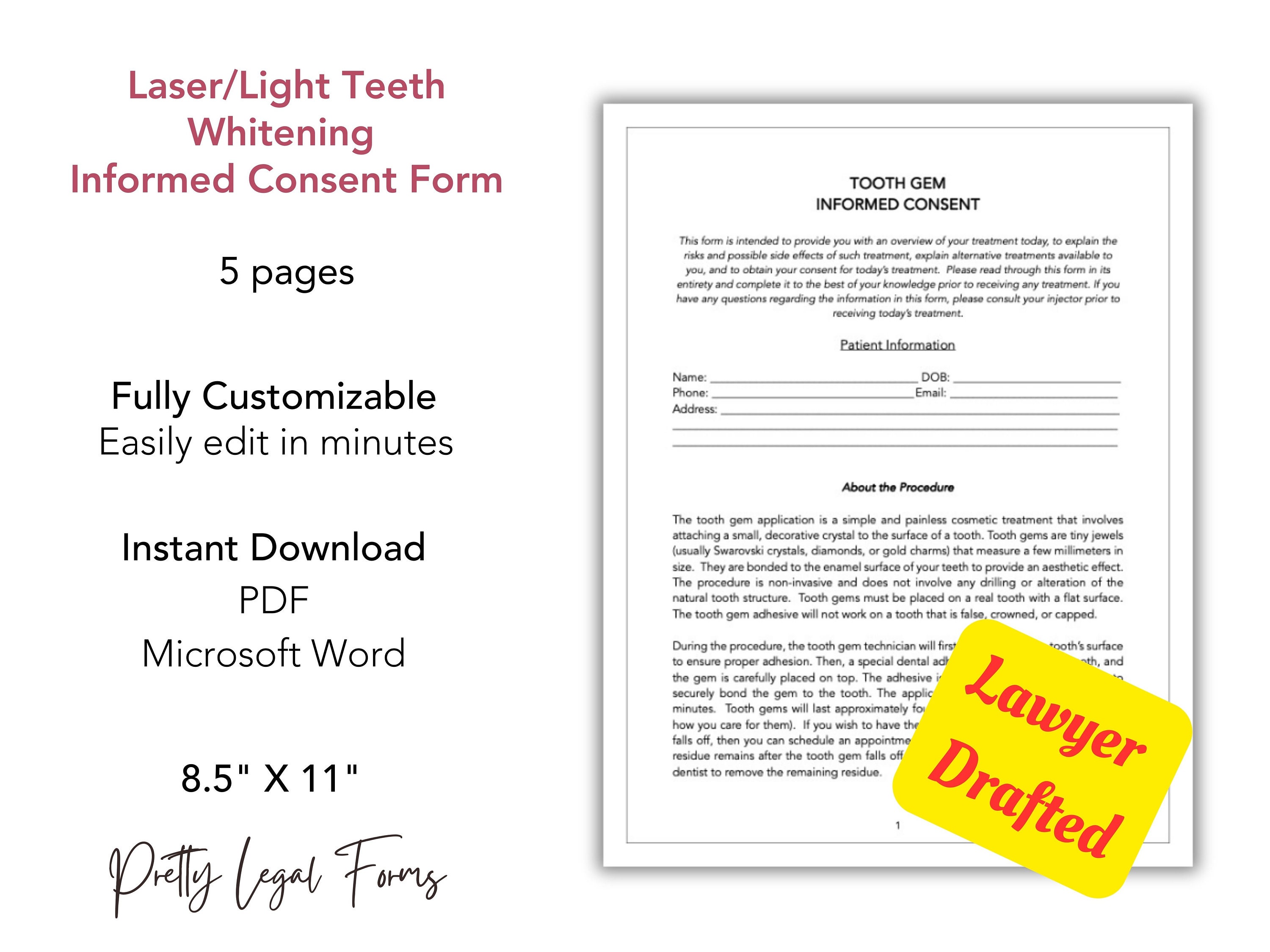 Teeth Whitening Consent Form, Laser Teeth Whitening Client Intake ...