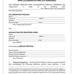 Internal Medicine APRN Collaborative Practice Agreement, NP ...