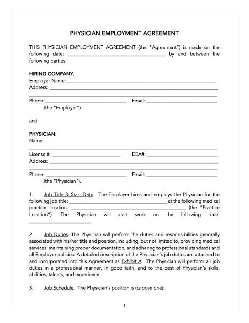 Physician Employment Agreement, Doctor Hiring Contract Template ...