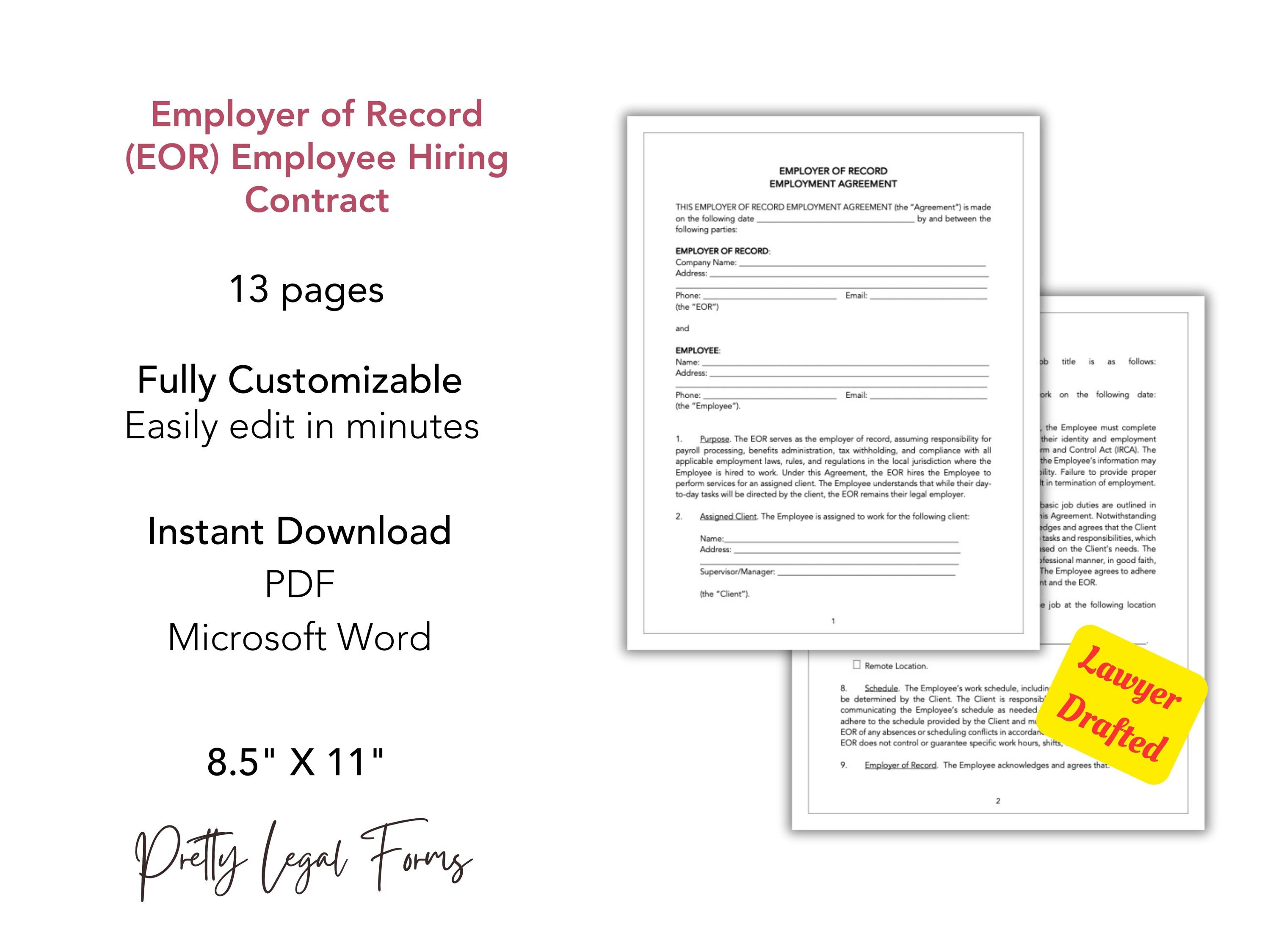 EOR Employment Agreement Employer of Record Employee Hiring Contract ...