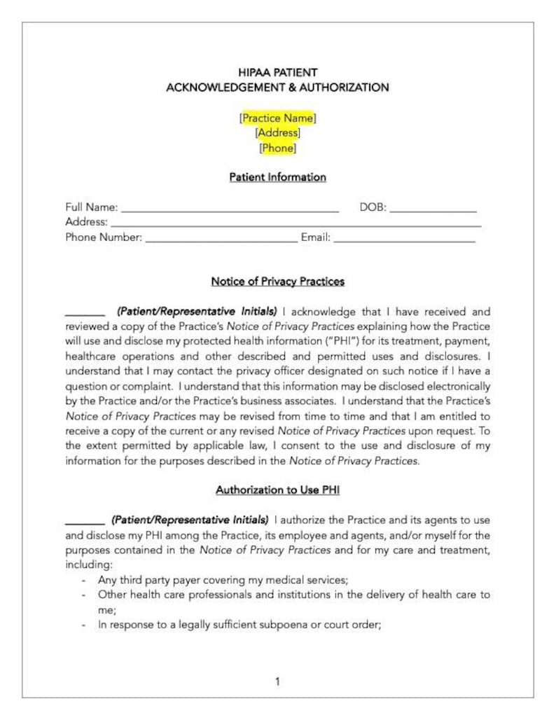 Medical Spa Client Intake Forms Bundle Med Spa HIPAA Authorization ...