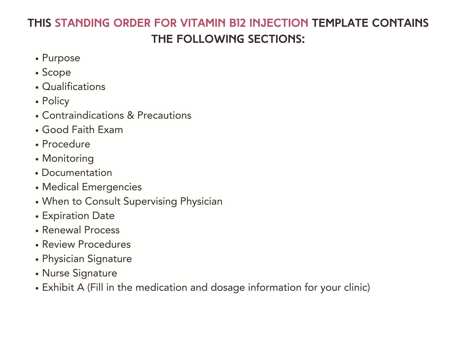 Vitamin B12 Injection Standing Order Template B12 Shots Protocol IV ...