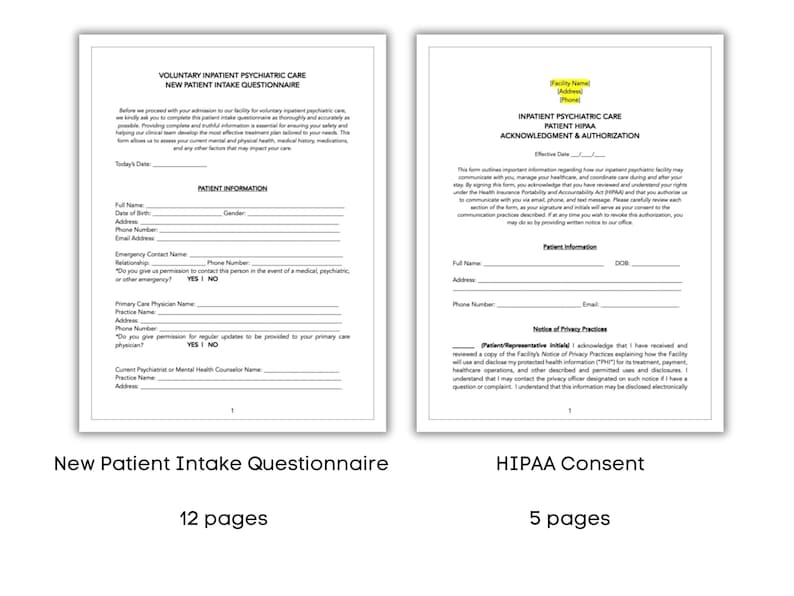 Voluntary Inpatient Psychiatry Forms Bundle Mental Health Retreat ...