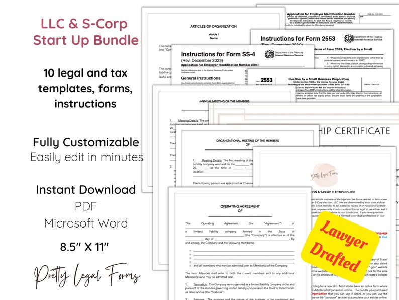 LLC Document Template Bundle S-corp Corporate Kit LLC Kit LLC Guide ...