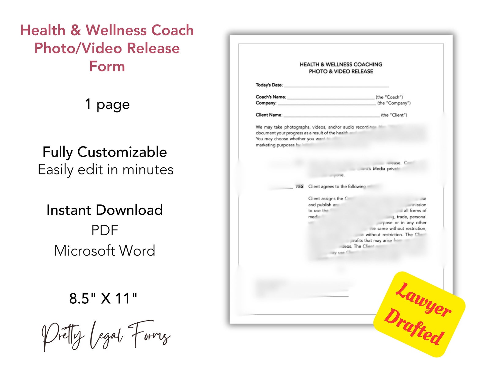 Health Coach Photo Release Form Wellness Coach Photo Video Release ...