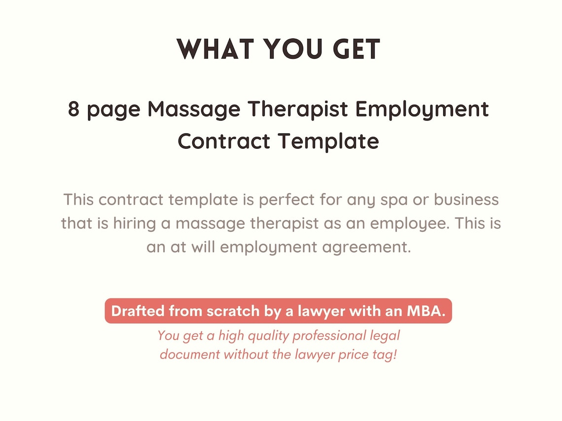 Massage Therapist Contract, Massage Therapist Employment Agreement, Spa ...