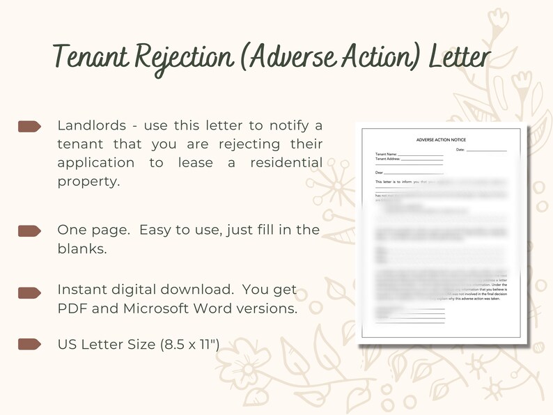 Tenant Rejection Letter, Tenant Denial Notice for Lease Application ...