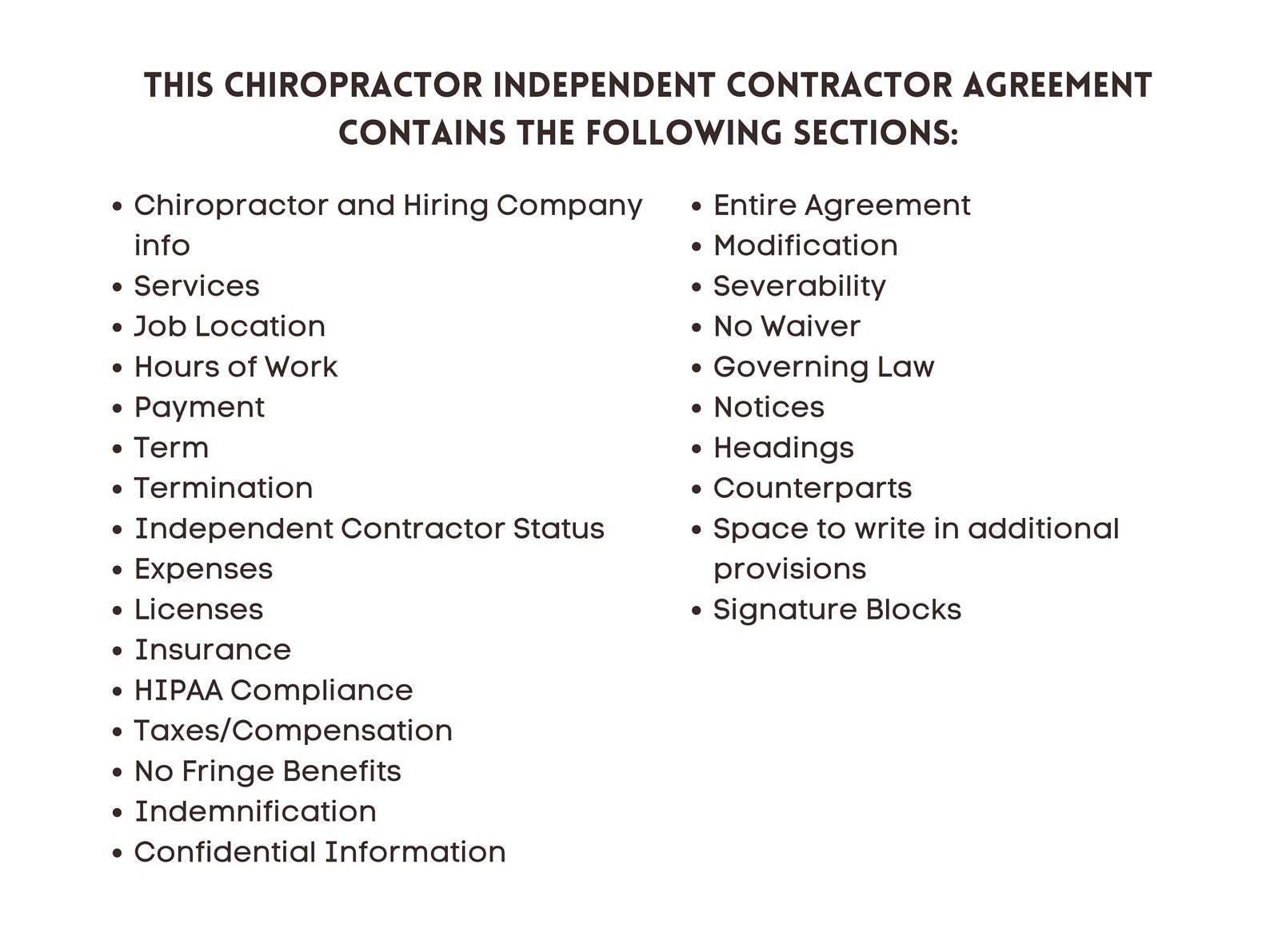 Chiropractor Independent Contractor Agreement, 1099 Chiropractor ...