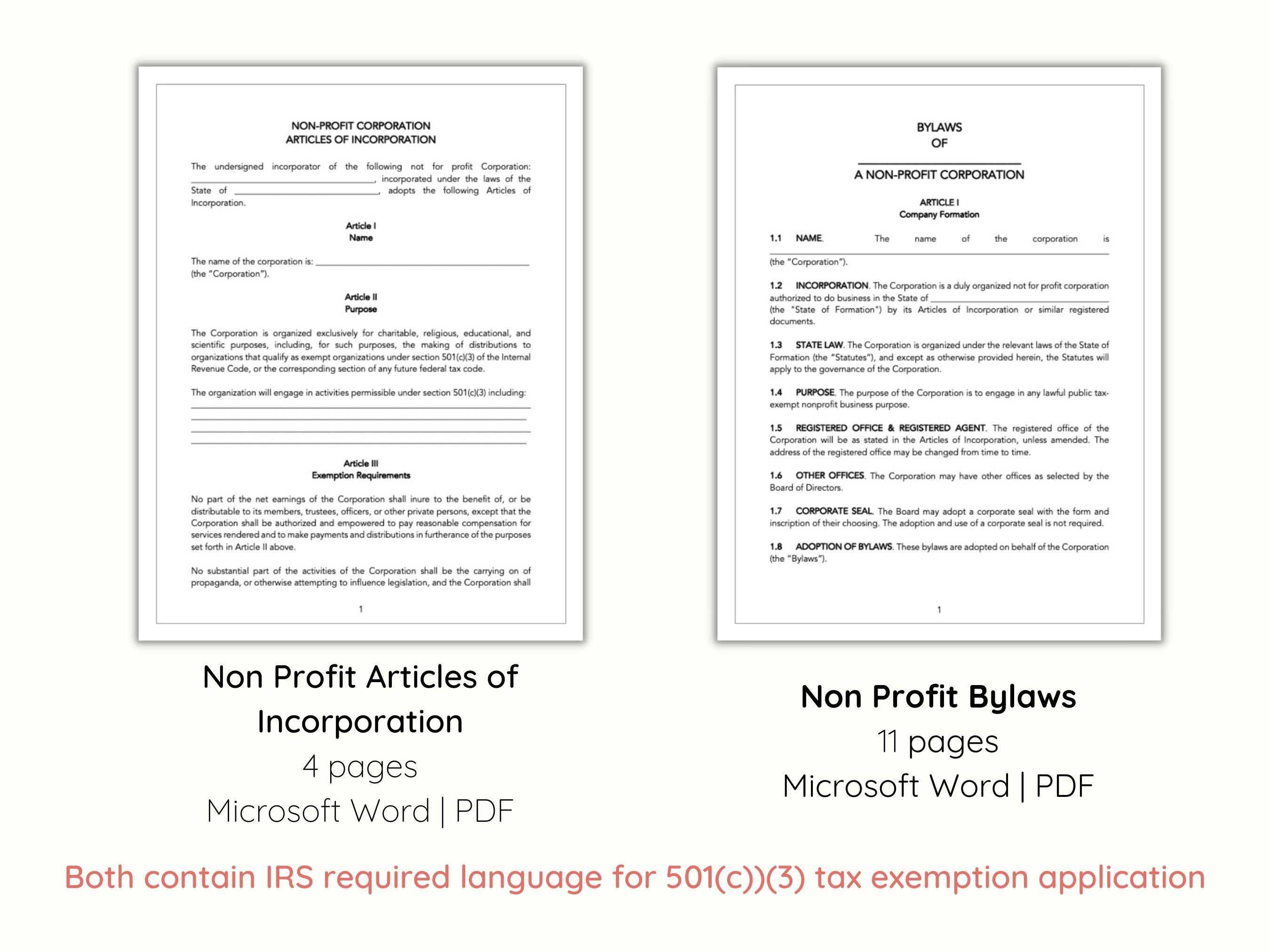 Non Profit Bundle Legal Templates for Non-profit Articles Bylaws 501c3 ...