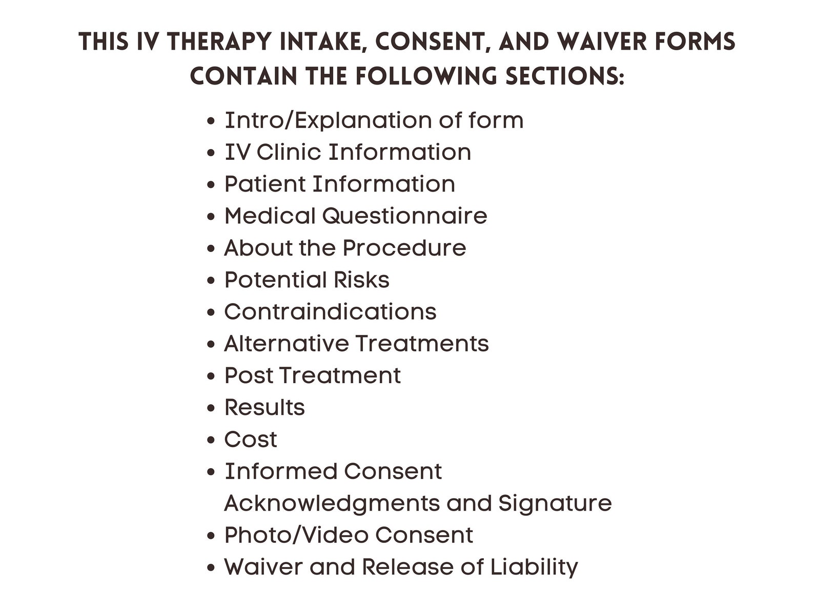 IV Therapy Intake Template IV Drip Consent Form IV Infusion ...