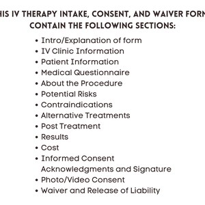 IV Therapy Intake Template IV Drip Consent Form IV Infusion ...