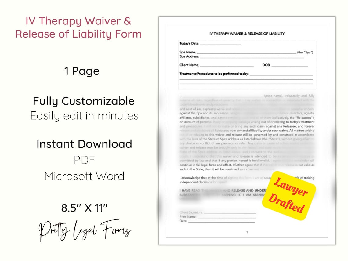 IV Therapy Waiver and Release of Liability, IV Hydration Waiver Form IV ...