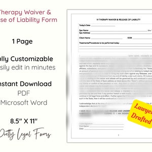 IV Therapy Waiver and Release of Liability, IV Hydration Waiver Form IV ...
