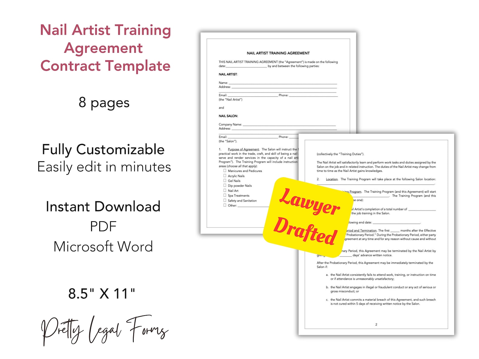 Nail Training Contract, Nail Artist Training Agreement, Nail Apprentice ...