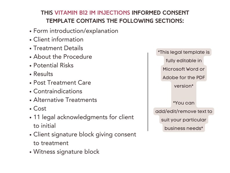 Vitamin B12 Shot Consent Form B-12 IM Injection Informed Consent ...