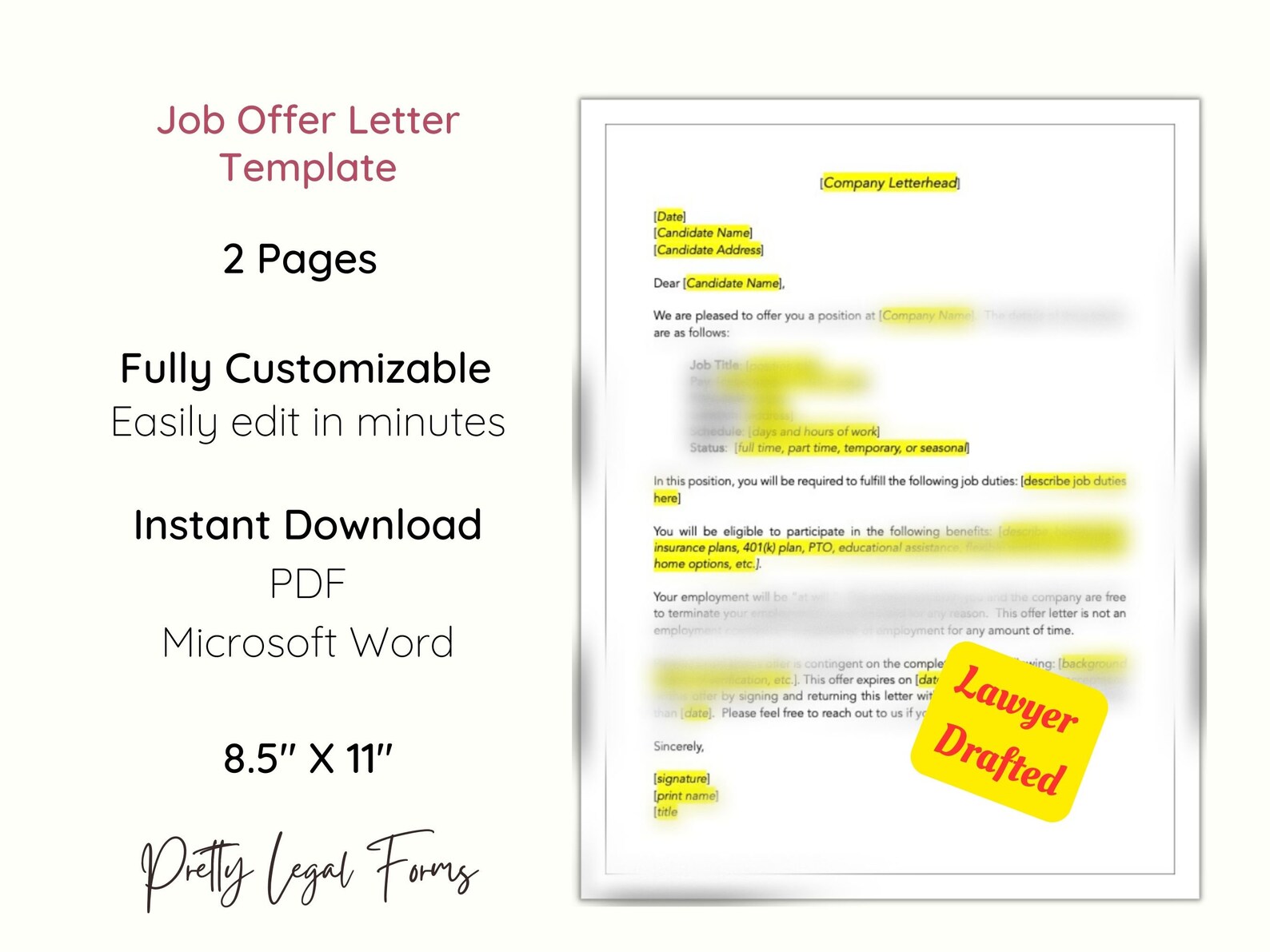 Job Offer Letter, Pre Hire Letter Template, Employee Offer of ...