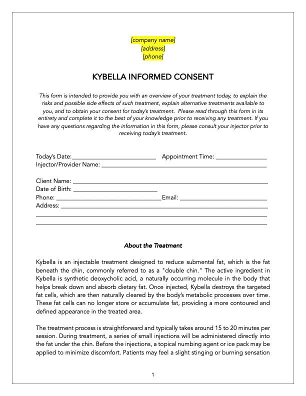 Kybella Informed Consent Form Kybella Injections Consent Template ...