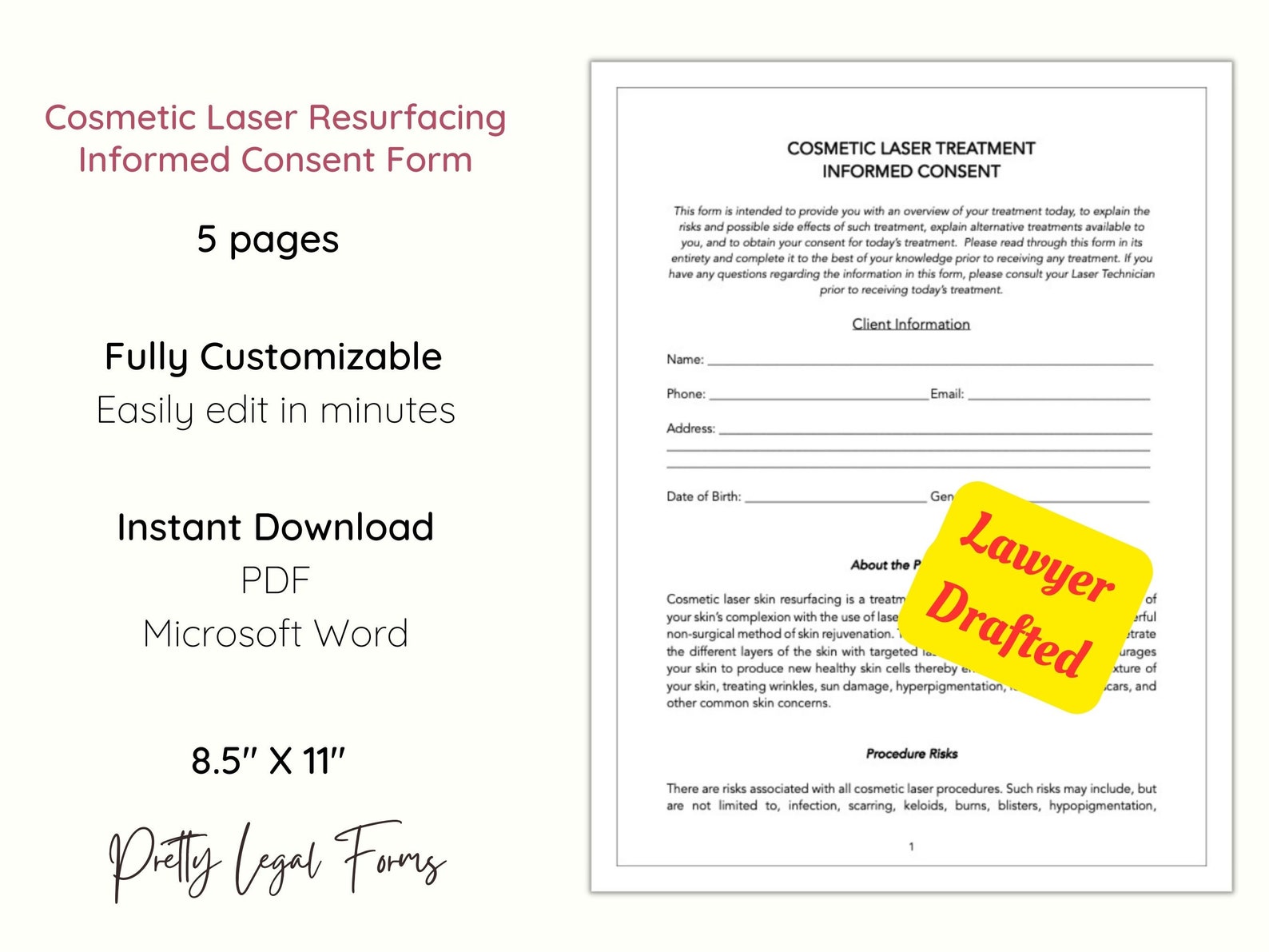 Cosmetic Laser Consent Form, Laser Resurfacing Informed Consent, Laser ...