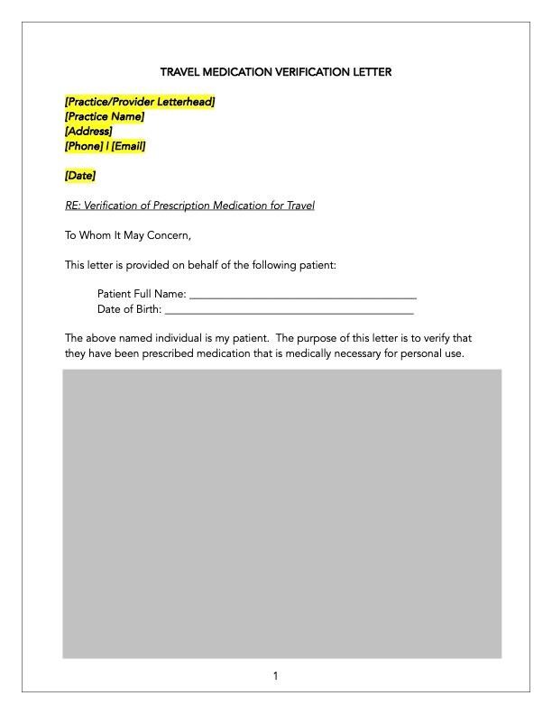 Travel Medication Verification Letter Template & Patient Risk ...