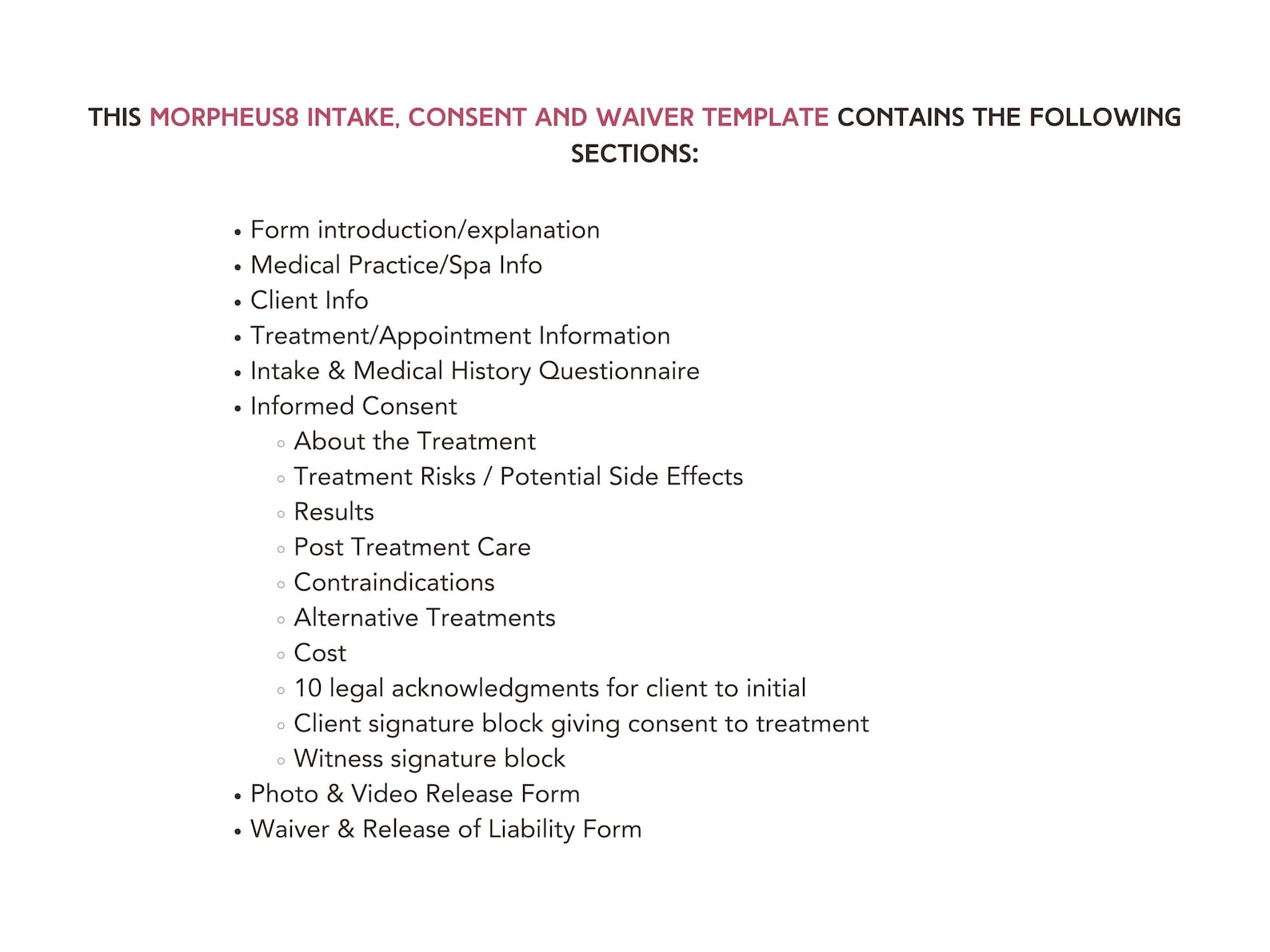 Morpheus8 Client Intake Forms Bundle Morpheus Waiver RF Microneedling Informed Consent Med Spa ...