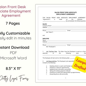 Salon Front Desk Associate Employment Agreement Salon Receptionist ...
