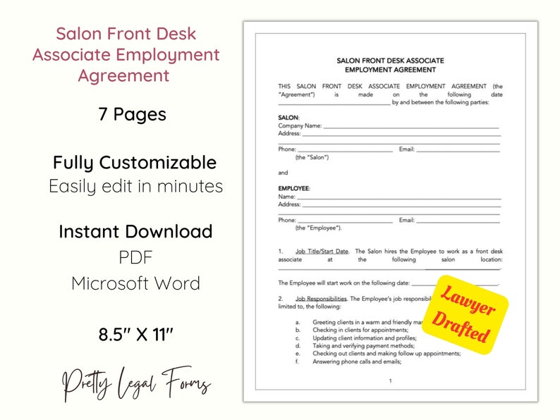 Salon Front Desk Associate Employment Agreement Salon Receptionist ...