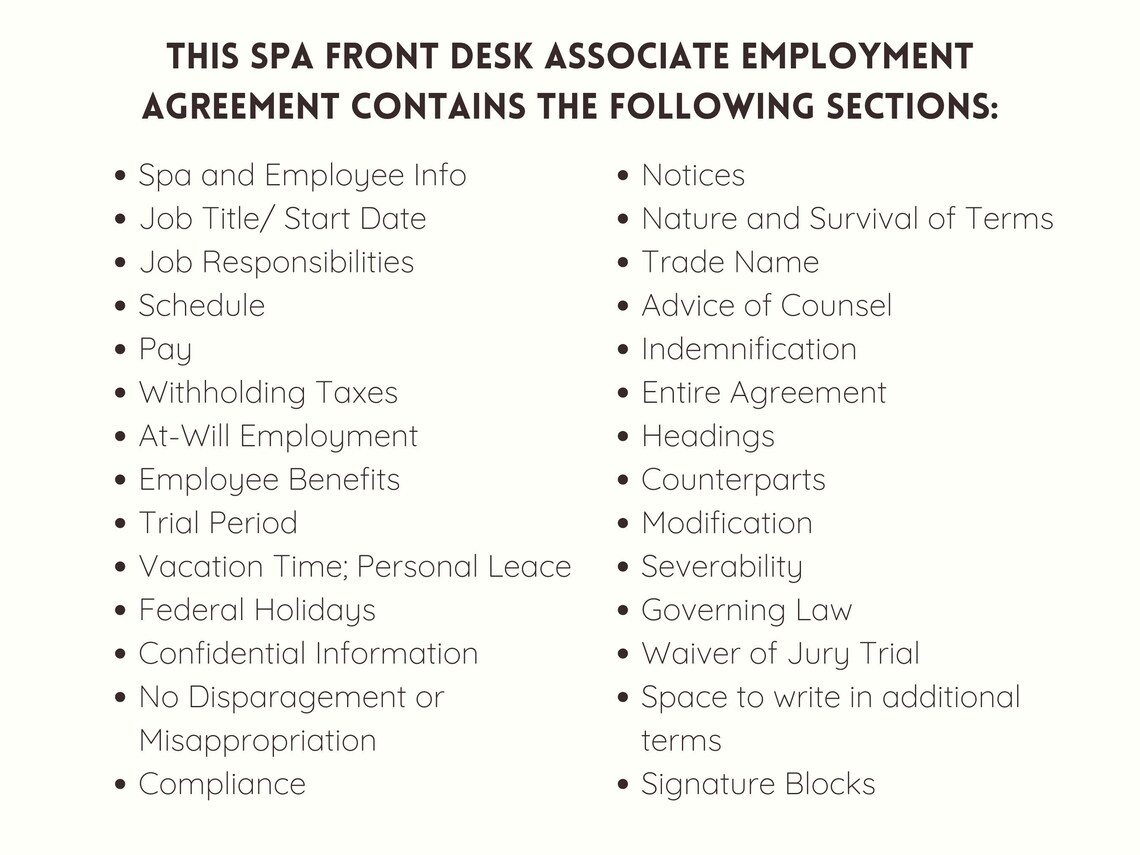 Medical Spa Front Desk Associate Employment Contract Template | Med Spa ...