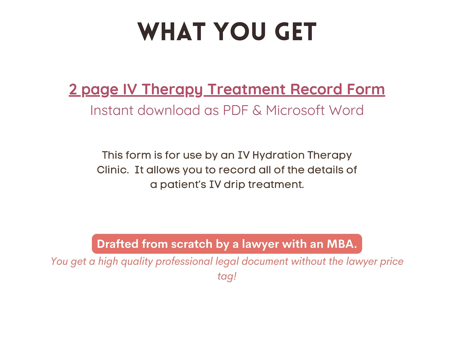IV Therapy Treatment Record Template IV Drip Client Intake Form ...