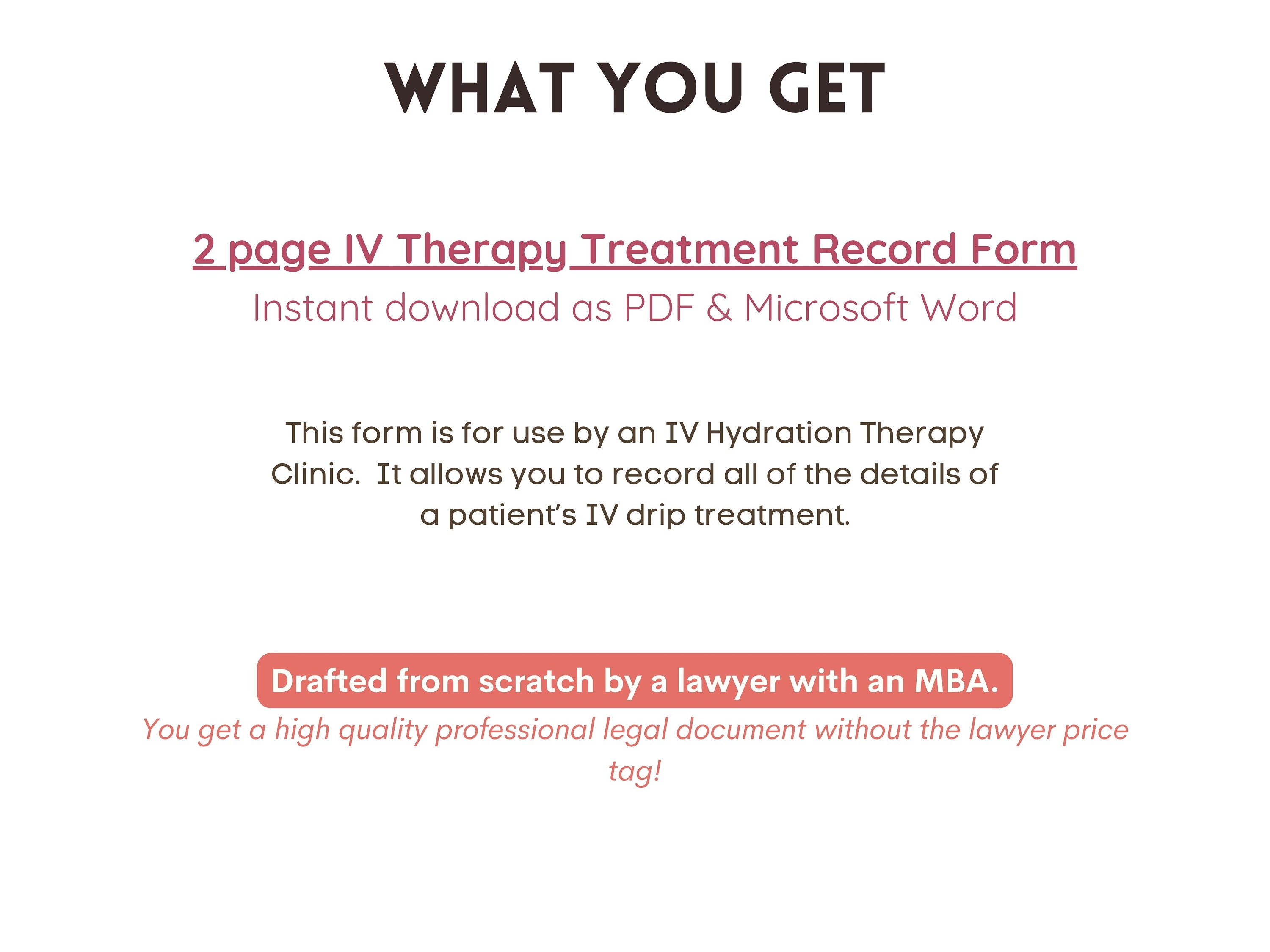 IV Therapy Treatment Record Template IV Drip Client Intake Form ...