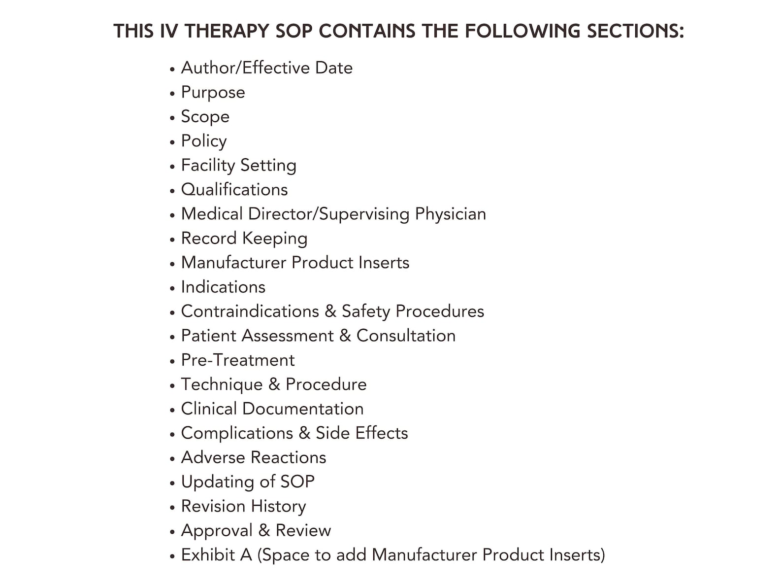 IV Therapy SOP Protocol Template for IV Hydration Business | Policies ...