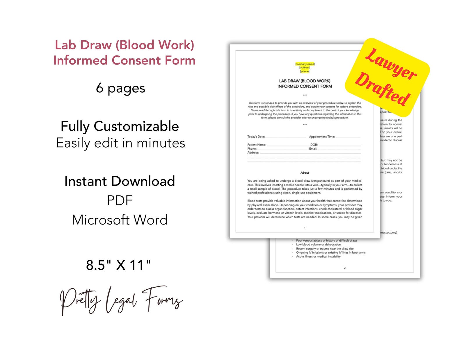 Lab Draw Consent Form Blood Work Informed Consent Template Blood Draw ...