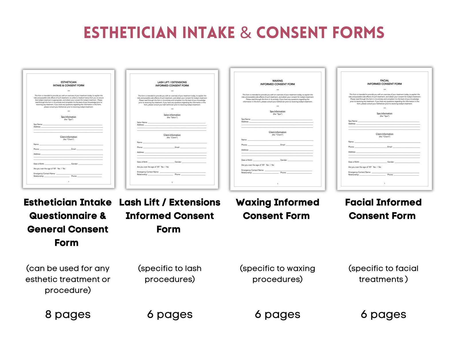 Esthetician Business Forms Bundle, Esthetician Templates, Spa Website ...