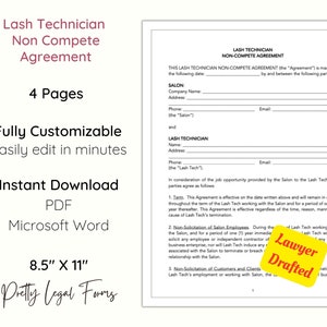 Lash Tech Non Compete Agreement Lash Technician Non Compete Contract ...