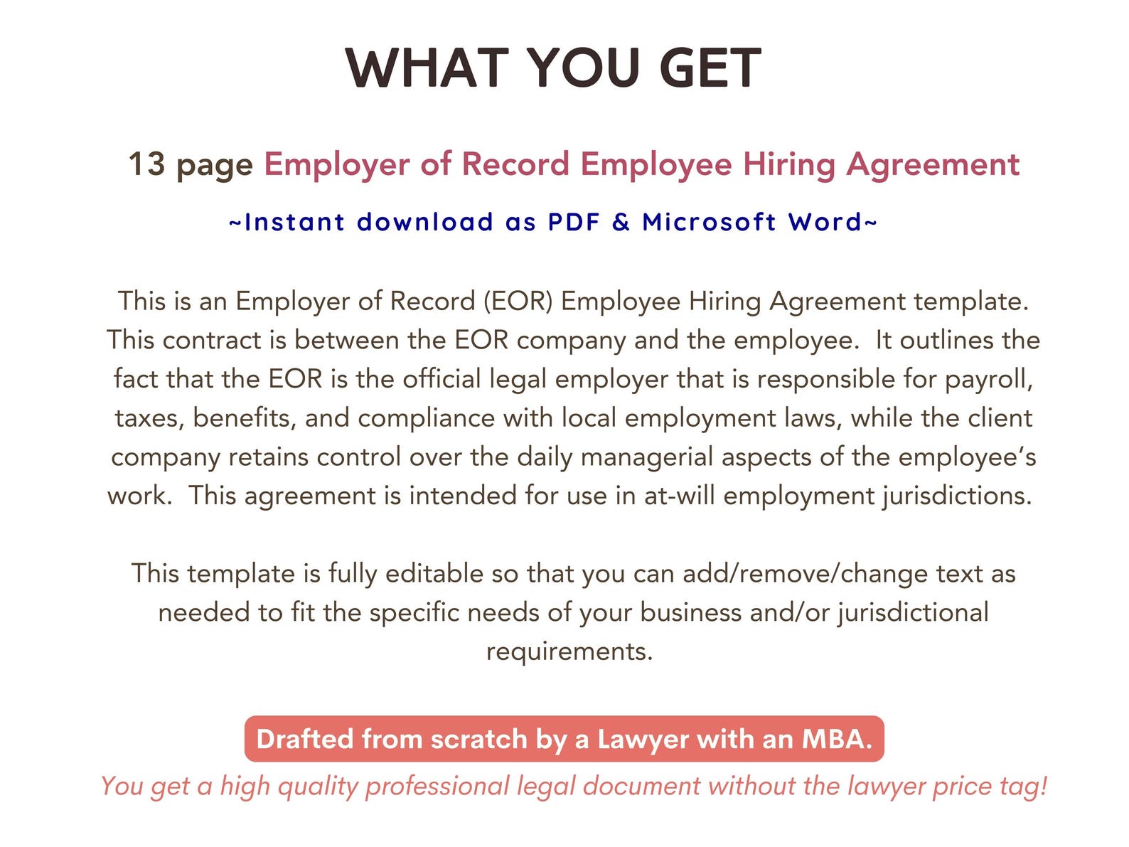 EOR Employment Agreement Employer of Record Employee Hiring Contract ...