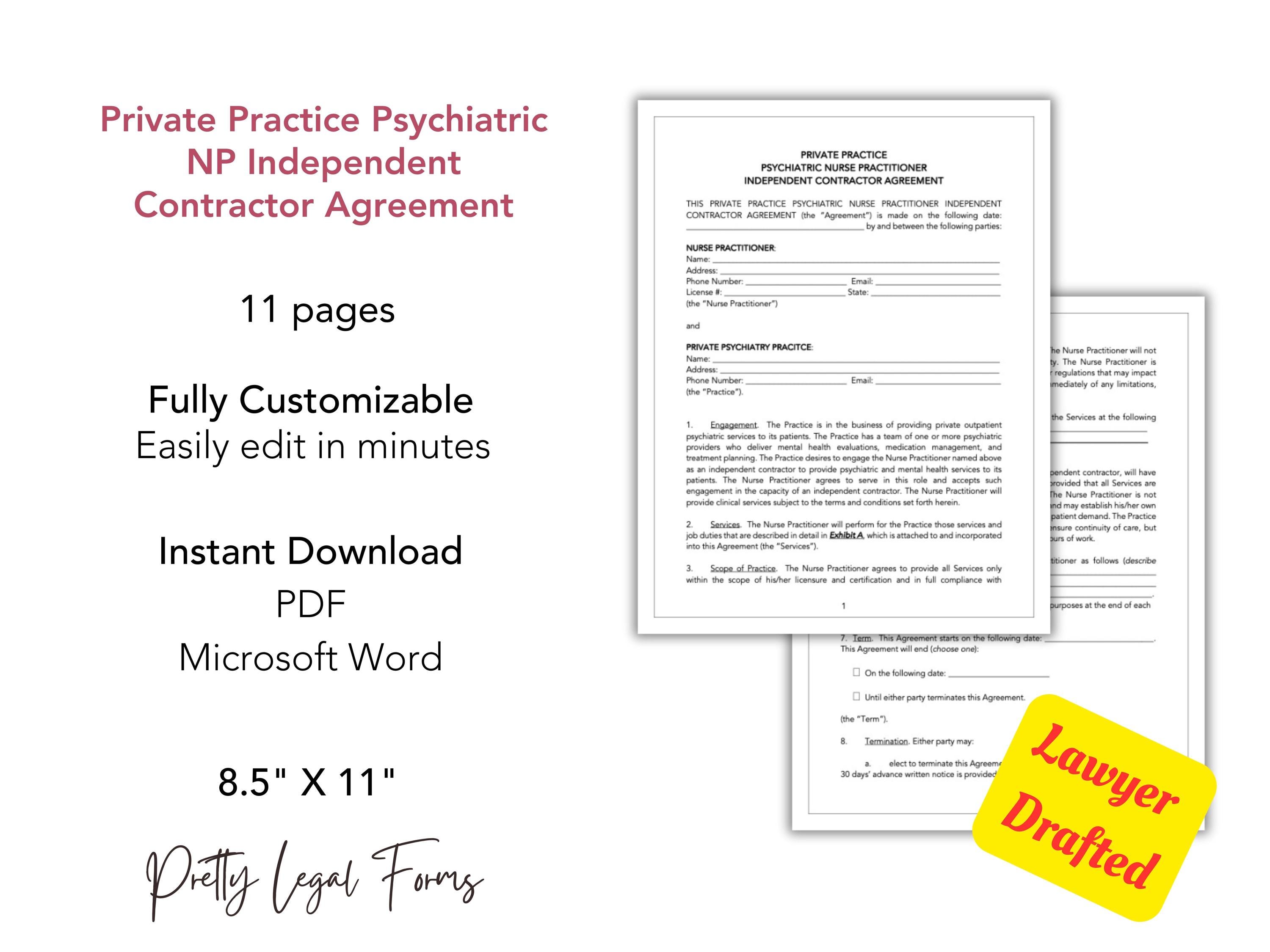 Psychiatric Nurse Practitioner Independent Contractor Agreement Private ...