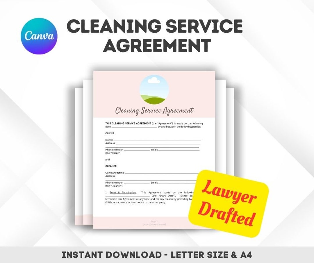 Cleaning Service Agreement CANVA Template Cleaning Contract Template ...