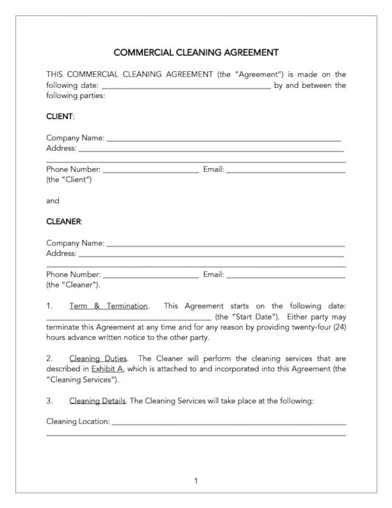 Commercial Cleaning Contract Template, Commercial Cleaning Service ...
