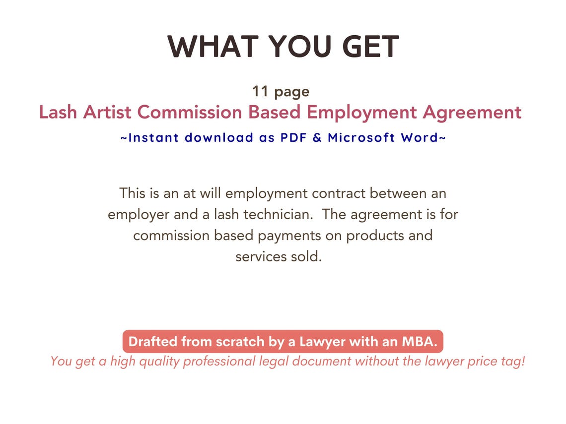 Lash Artist Commission Agreement Lash Tech Employee Commission Contract Template Salon ...