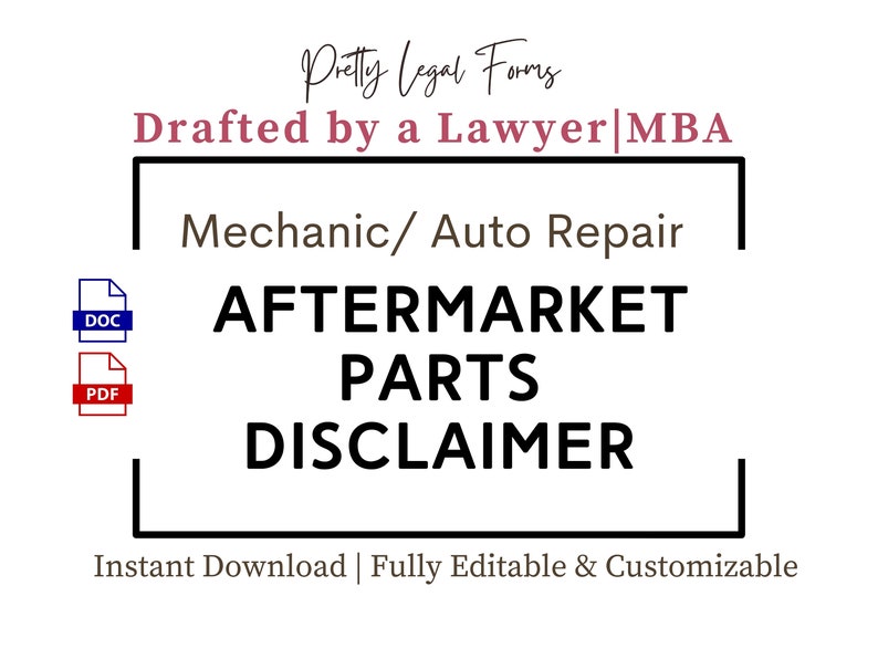 Aftermarket Parts Disclaimer Template, Mechanic Parts Disclaimer Form ...