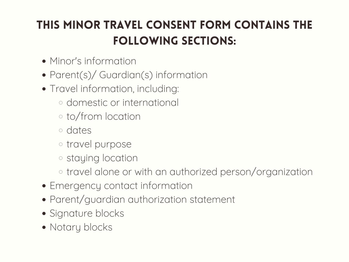 Minor Travel Consent Form | Child Travel Authorization Form | Legal ...