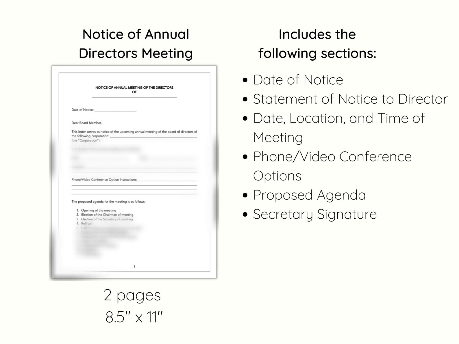 Notice of Annual Meeting to Shareholders & Directors | Corporation ...