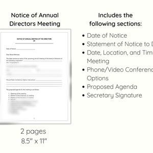 Notice of Annual Meeting to Shareholders & Directors | Corporation ...
