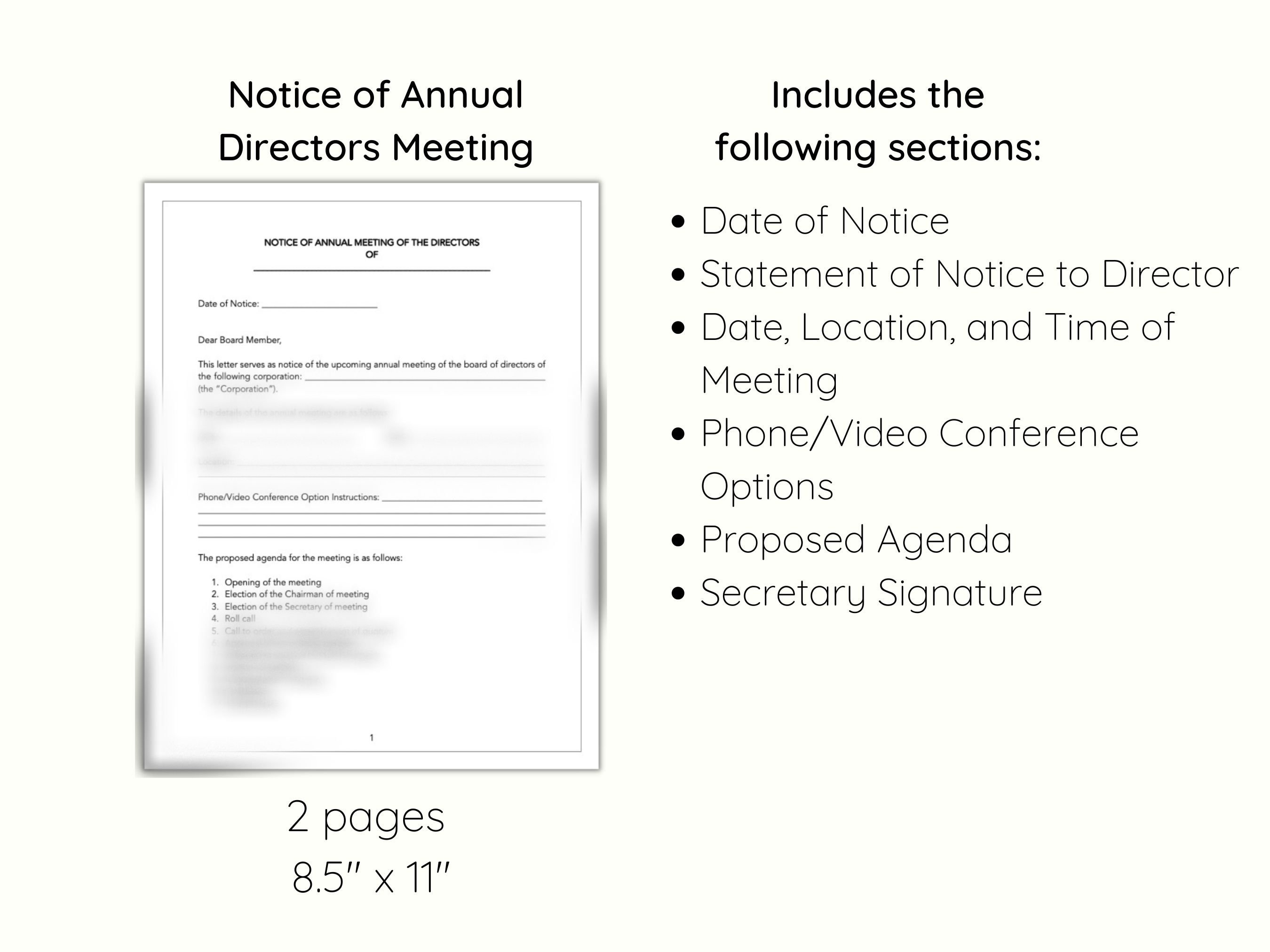 Notice of Annual Meeting to Shareholders & Directors | Corporation ...