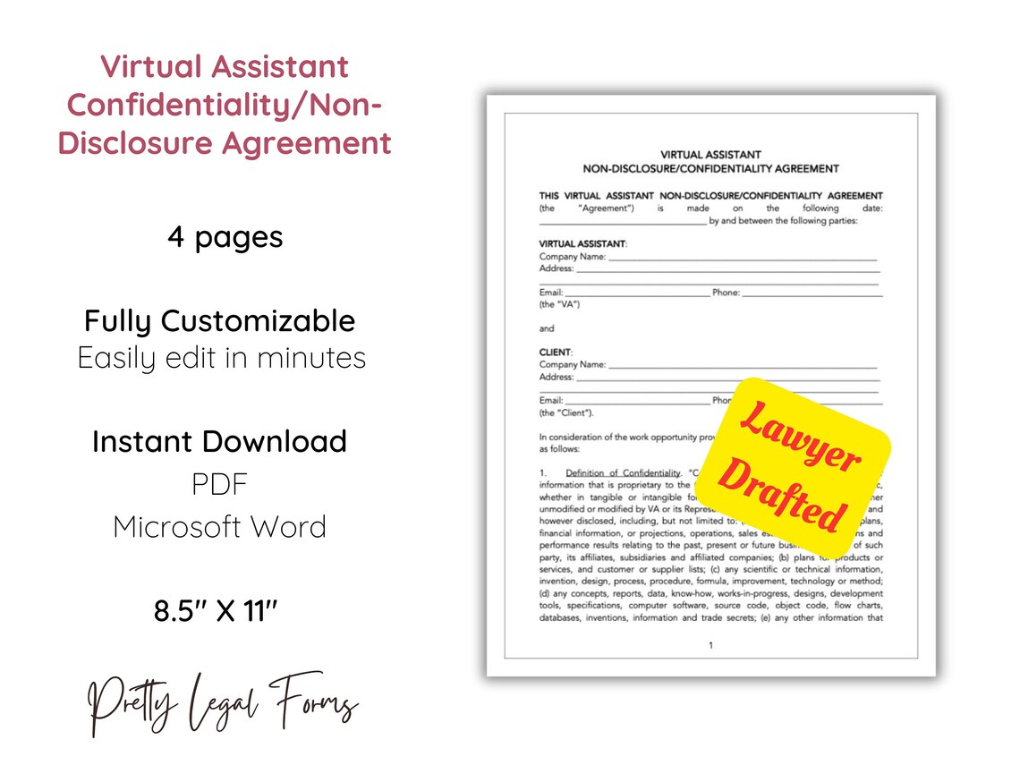 Virtual Assistant NDA Template VA Confidentiality Agreement Virtual ...